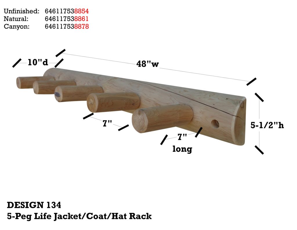 Cedar Log Wall Peg Rack | Wall-Mounted Storage Hooks | Lifejacket Rack