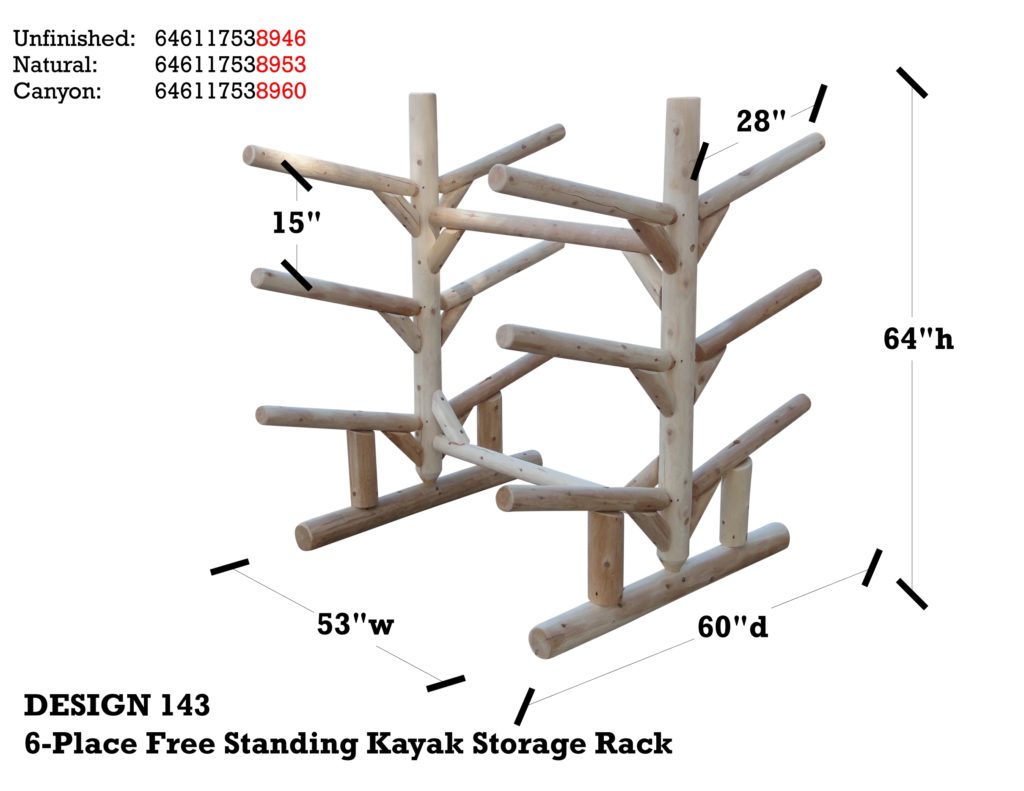 Freestanding Kayak & SUP Rack | Cedar Log Storage Racks for 6 Kayaks